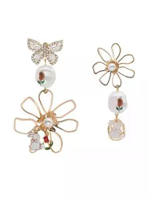 AMIR SLAMA Flower Bunny-motif Drop Earrings - Neutrals