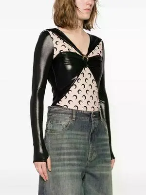 MARINE SERRE Regenerated Laminated Bodysuit - Black