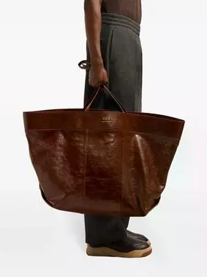 AMI Paris East West Maxi Leather Tote Bag