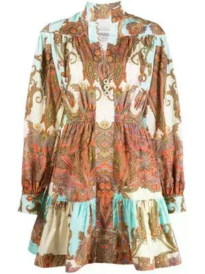 FORTE DEI MARMI COUTURE Paisley-print Long-sleeve Cotton Dress - Blue