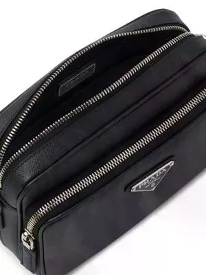 Prada Saffiano Leather Shoulder Bag With Detachable Pouch - Black