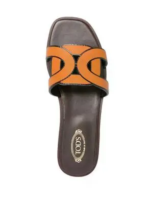 TOD'S Leather Logo Strap Sandals - Orange