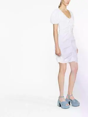 GANNI Ruched Puff-sleeve Minidress