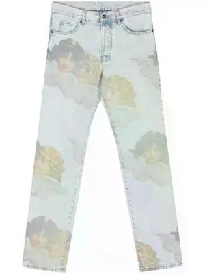 Fiorucci Angel-print Mid-rise Straight Jeans - Blue