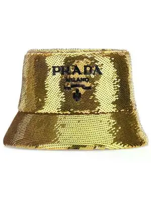Prada Sequin-embellished Bucket Hat - Gold