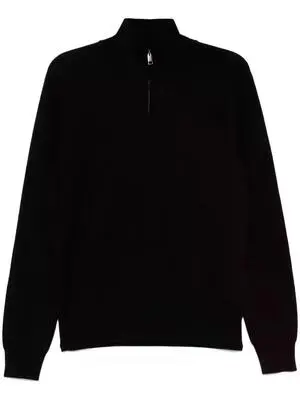 Brioni Wool-cashmere Half-zip Jumper - Black