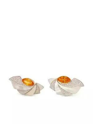 ANANYA 18k White Gold Mogra Multi-stone Earrings - Orange
