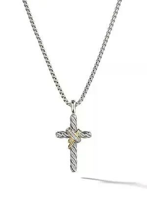 David Yurman 14kt Yellow Gold And Sterling Diamond Cross Necklace - Silver