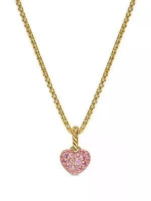 David Yurman 18k Yellow Petite Pavé Sapphire Heart Necklace - Gold