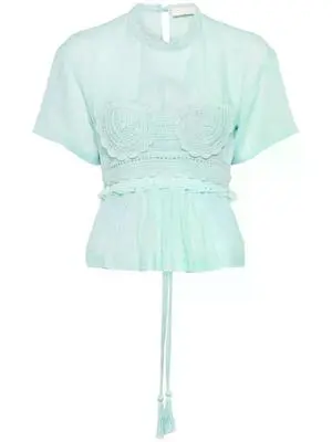 Ulla Johnson Floral Appliqué Ramie Cari Blouse