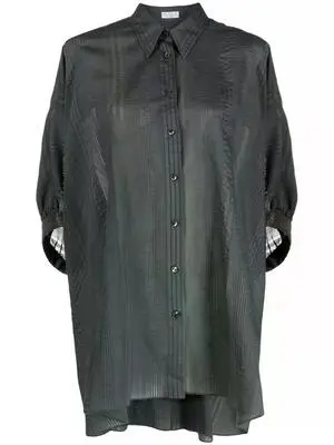 Brunello Cucinelli Striped Half-sleeve Draped Shirt