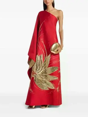 TALLER MARMO Floral-print One-shoulder Gown