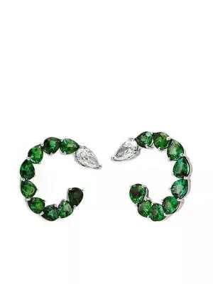 JEWELS AFICIONADO 18kt White Gold Diamond And Emerald Hoop Earrings - Silver