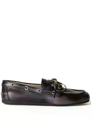 Miu Miu Bleached-effect Deck Leather Loafers - Black