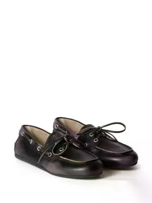Miu Miu Bleached-effect Deck Leather Loafers - Black