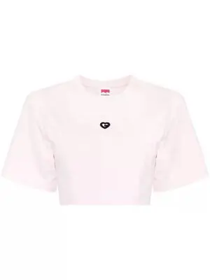 GROUND ZERO Logo-embroidered Cropped T-shirt - Pink