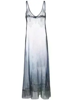 Rabanne Stud-detailed Sheer Long Dress - Blue