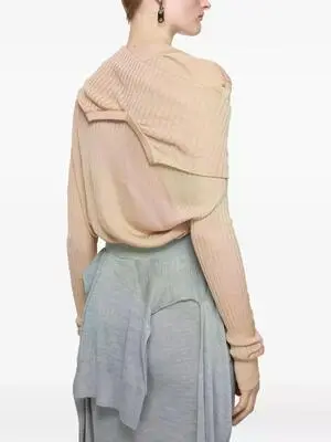 Acne Studios Ribbed-knit Cardigan With Attached Scarf Detail - Neutrals