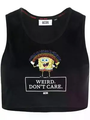 Gcds Graphic-print Cropped Vest - Black