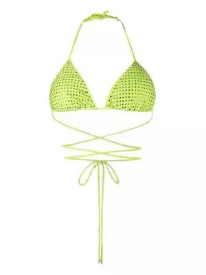 SELF-PORTRAIT Crystal Embellished Triangle Strappy Bikini Top - Green