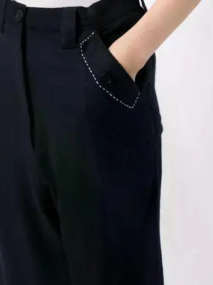 LOVEBIRDS Navy Wool Contrast Stitch Wide-leg Cropped Trousers