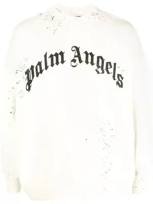 Palm Angels Logo-print Distressed-finish Sweatshirt - Neutrals