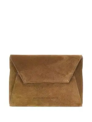 Brunello Cucinelli Monili-embellished Suede Clutch Bag - Brown
