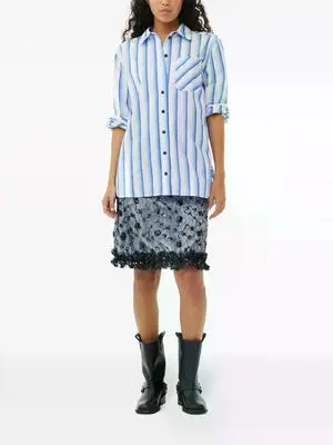 GANNI Striped Organic Cotton Shirt - Blue