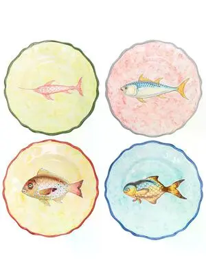 LES-OTTOMANS Fish Collection Dinner Plates - Green