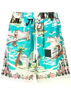 Amiri Graphic-print Silk Shorts - Blue