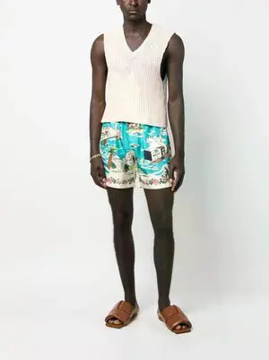 Amiri Graphic-print Silk Shorts - Blue