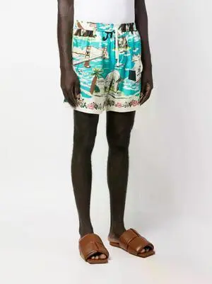 Amiri Graphic-print Silk Shorts - Blue