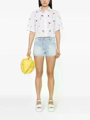 MSGM Logo-embroidered Denim Shorts