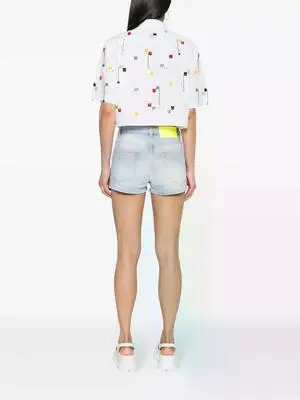 MSGM Logo-embroidered Denim Shorts