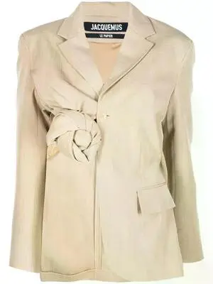 Jacquemus Baccala Asymmetric Cropped Blazer - Neutrals