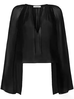 FRAME Shirred V-neck Silk Blouse