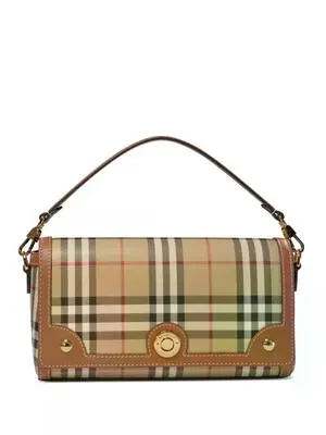 Burberry Check Pattern Leather Trim Shoulder Bag - Neutrals