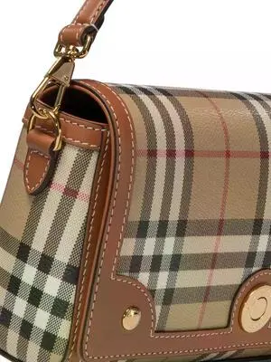 Burberry Check Pattern Leather Trim Shoulder Bag - Neutrals