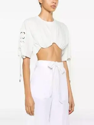 Pinko Lace-up Cropped T-shirt - White