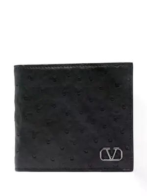 Valentino Garavani Ostrich-effect Leather Wallet - Black