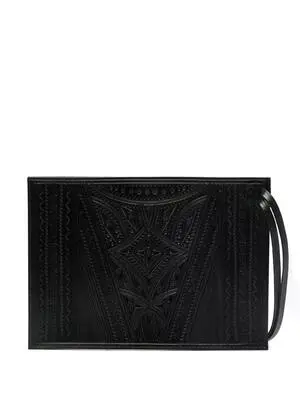 RIER Debossed-finish Leather Messenger Bag - Black