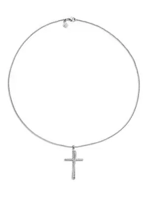 David Yurman Sterling Crossover Cross Diamond Necklace - Silver