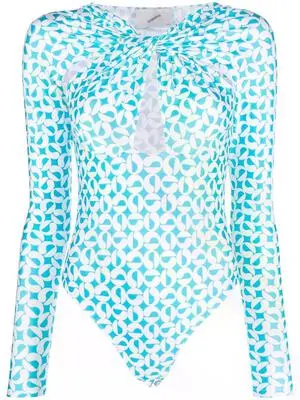 Coperni Geometric-print Long-sleeve Bodysuit - Blue