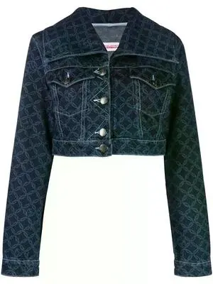 CHARLES JEFFREY Cropped Monogram-print Denim Jacket - Blue