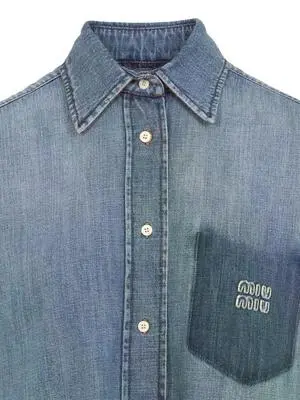 Miu Miu Logo-patch Washed Denim Shirt - Blue
