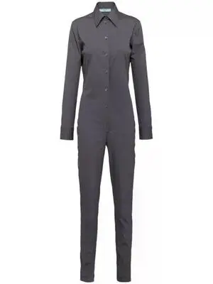 Prada Long-sleeve Poplin Jumpsuit - Grey