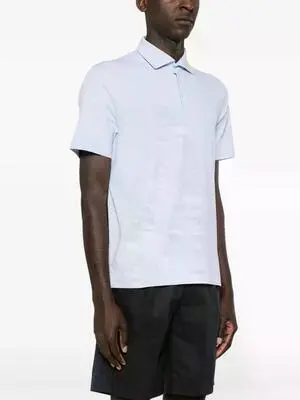 Fedeli Zero Striped Jersey Polo Shirt - Blue