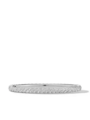 David Yurman 18kt White Gold Diamond Bangle Bracelet - Silver