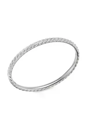 David Yurman 18kt White Gold Sculpted Cable Diamond Bangle Bracelet