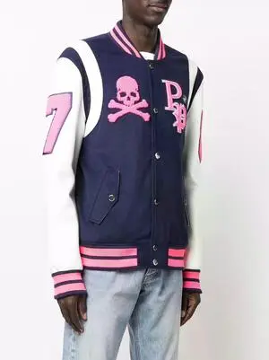 Philipp Plein Embroidered-logo Varsity Jacket - Blue